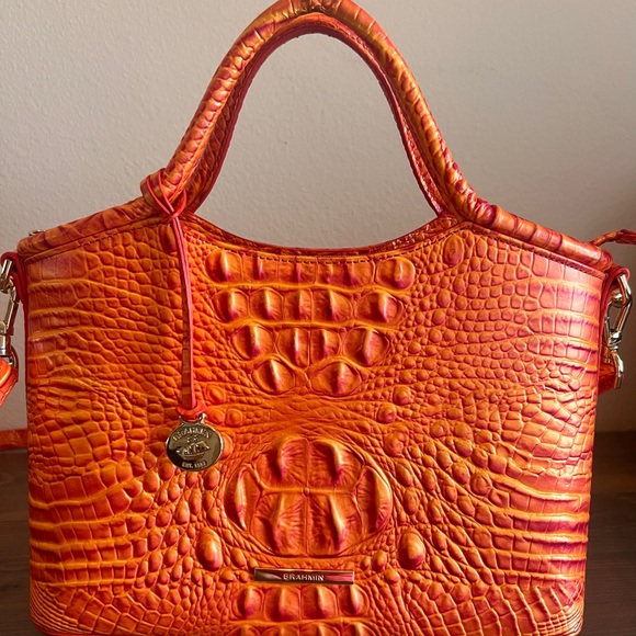 Brahmin | Bags | Brahmin Orange Embossed Leather Tote | Poshmark
